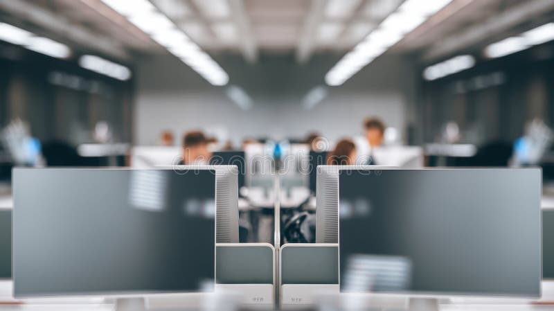 Modern Office Space with Multiple Computer Screens, Creating a ...