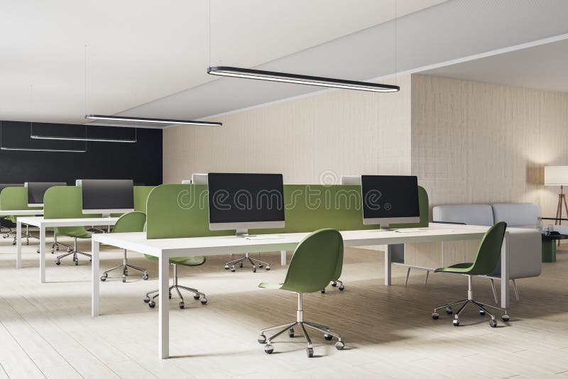 Contemporary Office Interior Hall with Computers Stock Illustration ...