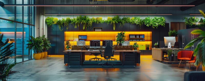 A Contemporary Office Interior with LED Lighting, Showcasing Sleek ...