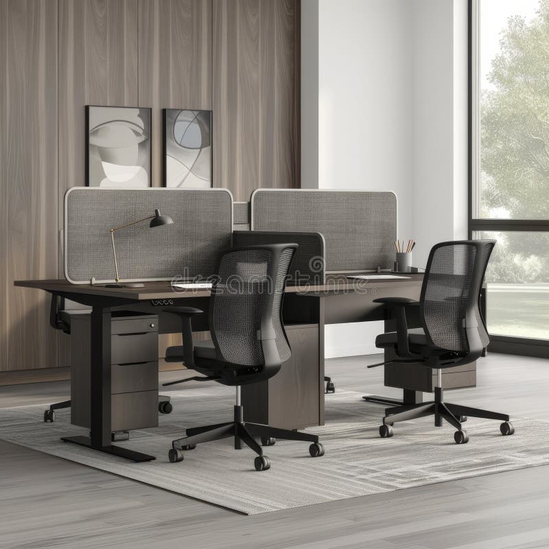 Contemporary Office Interior with Rolling Chairs, Functional Work Desks ...