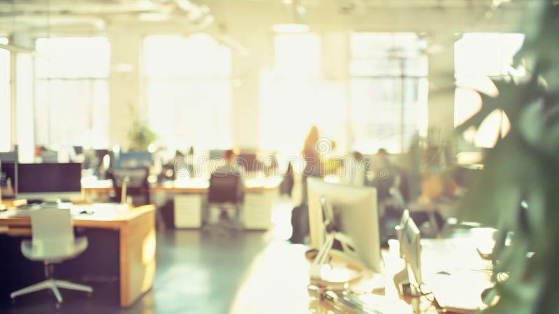 Contemporary Office Layout in Daylight Showcasing Busy Desks with ...