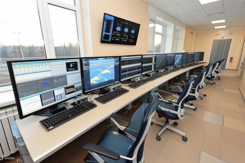 Contemporary Office Layout Featuring Desks with Computers Representing ...