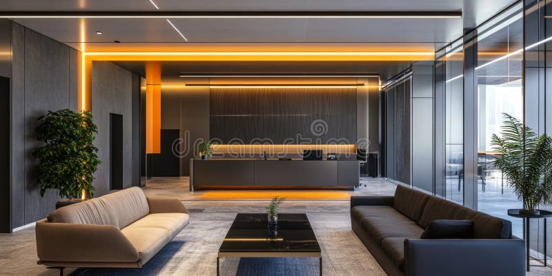 Contemporary Office Lobby with Modern Design Elements and Inviting ...