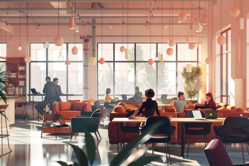 Contemporary Office Lounge with Comfortable Seating and Collaborative ...