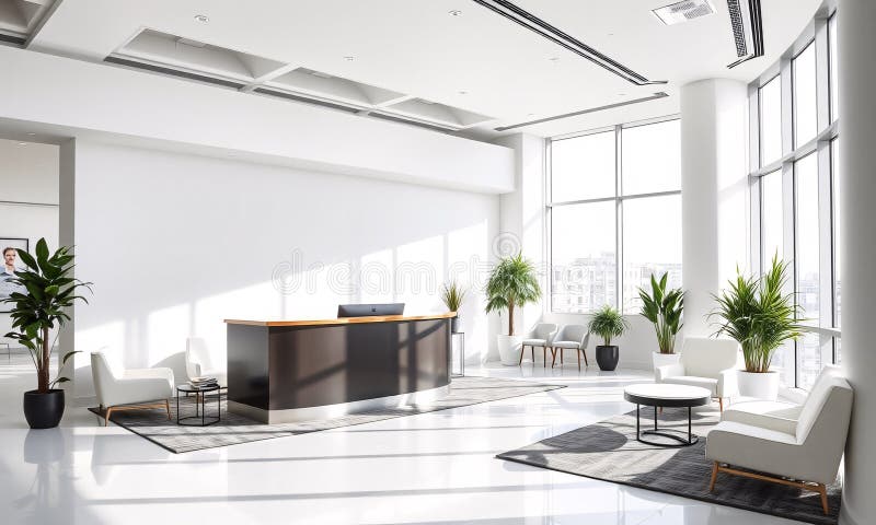 Contemporary Office Reception Area Bathed in Bright Natural Light Stock ...