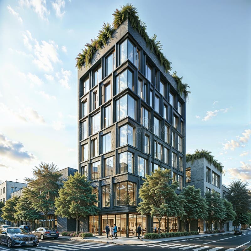 Contemporary Office and Retail Space with Eco-friendly Rooftop Plants ...