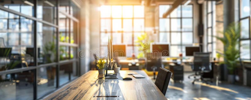 A Contemporary Office Setting with a Blurred Background of Glass ...