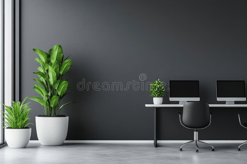 A Contemporary Office Setting Includes Workstations, Sizable Windows ...