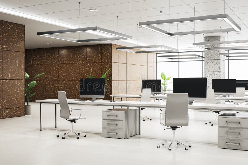 Contemporary Office Setup with City Backdrop and Clean Lines ...