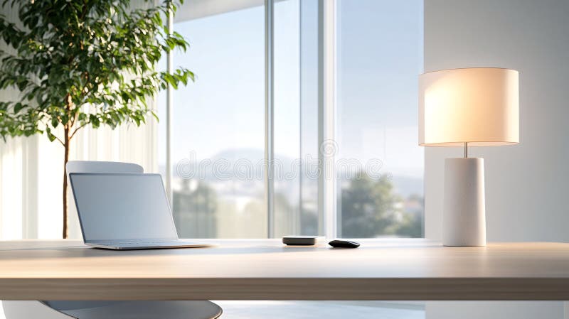 Bright Sunlit Workspace Laptop Open Modern Desk Design Decor ...