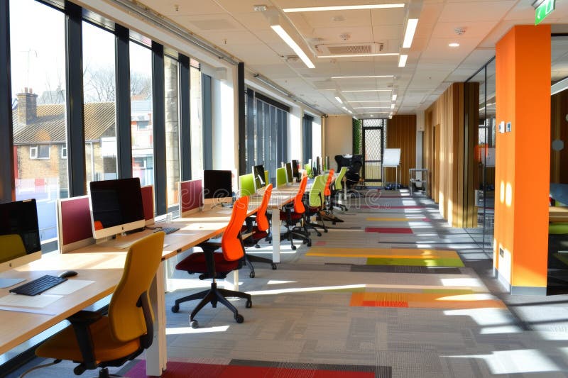 Contemporary Office Setup with Spacious Workstations and Desks for a ...
