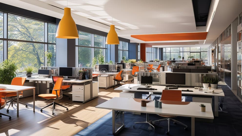 A Contemporary Office Space with Collaborative Work Areas Stock ...