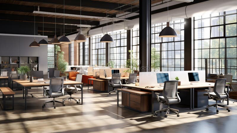 A Contemporary Office Space with Collaborative Work Areas Stock ...