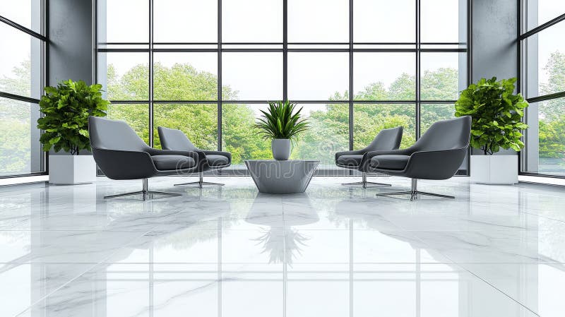 A Contemporary Office Space with a Cool-toned Color Scheme and an Open ...