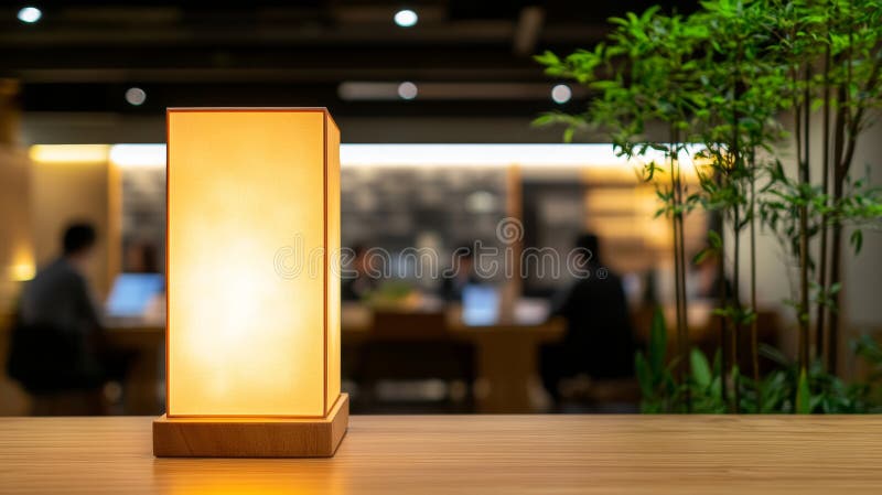 A Contemporary Office Space with a Decorative Lamp on a Table, while ...