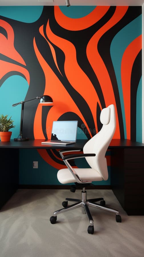A Contemporary Office Space with a Dynamic 3D Abstract Wall Pattern in ...