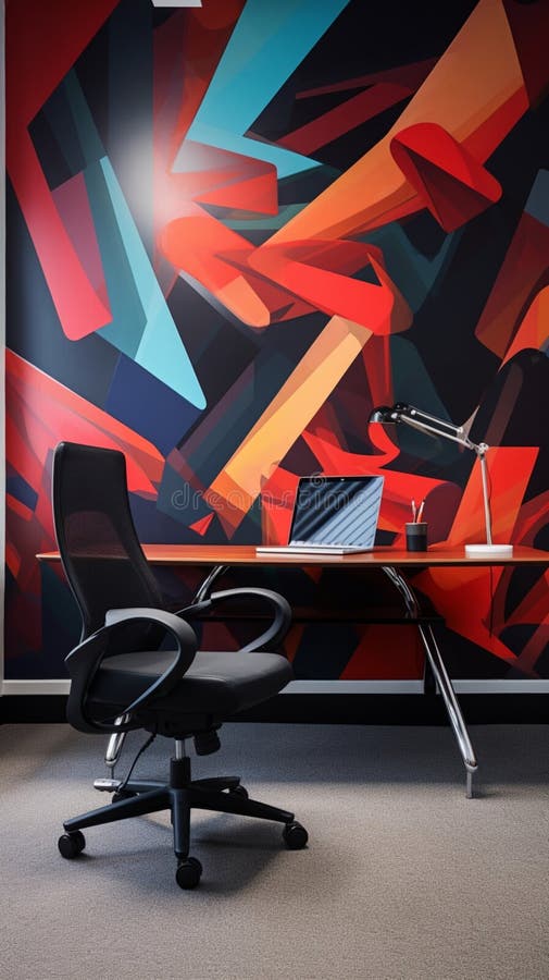 A Contemporary Office Space with a Dynamic 3D Abstract Wall Pattern in ...
