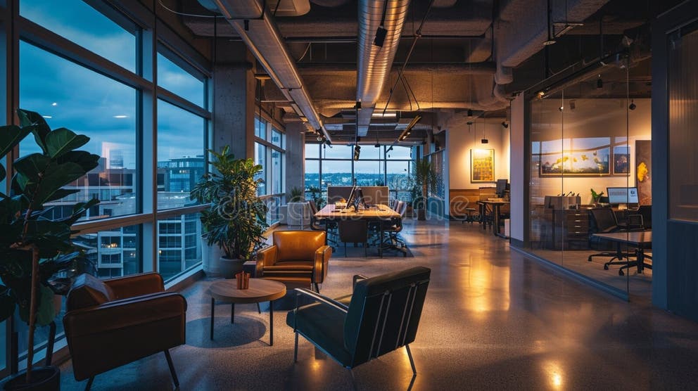 A Contemporary Office Space with Dynamic 4K HDR Track Lighting Stock ...