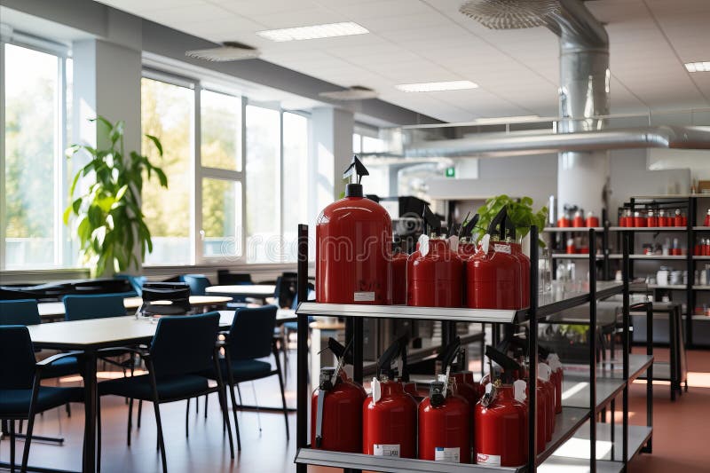 Contemporary Office Space with Highly Visible Fire Extinguisher in ...