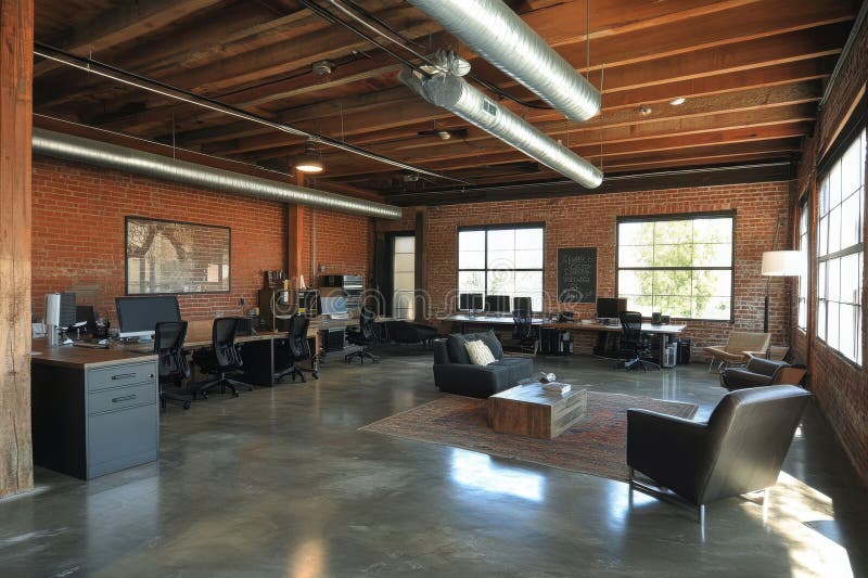 A Contemporary Office Space with Large Windows and an Exposed Ceiling ...