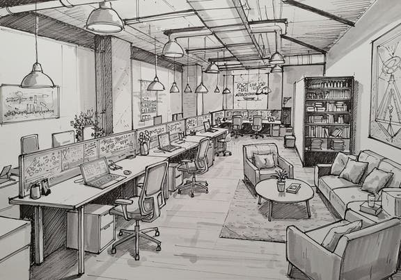 Contemporary Office Space with an Open-plan Layout Featuring Multiple ...