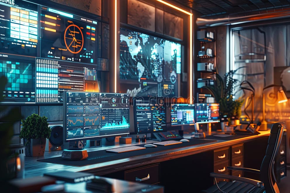 A Contemporary Office Space Showcasing Screens Displaying AI Algorithms Analyzing User Behavior ...