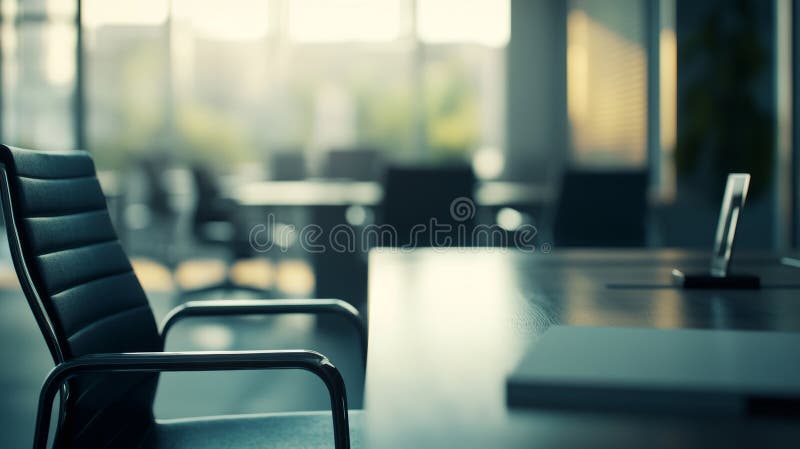 Contemporary Office Workspace Close Up of an Empty Desk with Chairs and ...