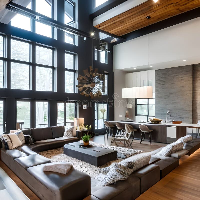 A Contemporary Open-concept Living Space with a Blend of Modern and ...