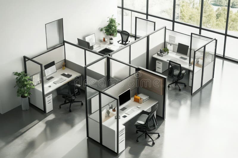 A Contemporary Open Office Space with Private Workstations and Modern ...