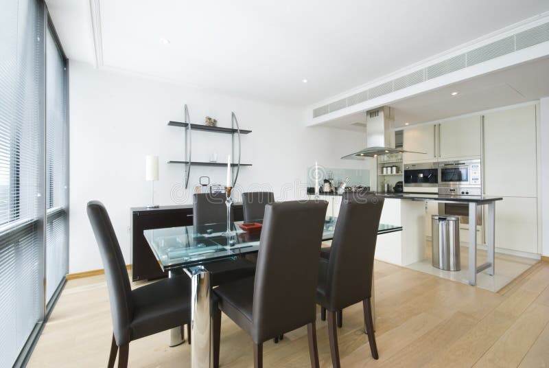 Contemporary Open Plan Kitchen and Dining Area Stock Image - Image of ...