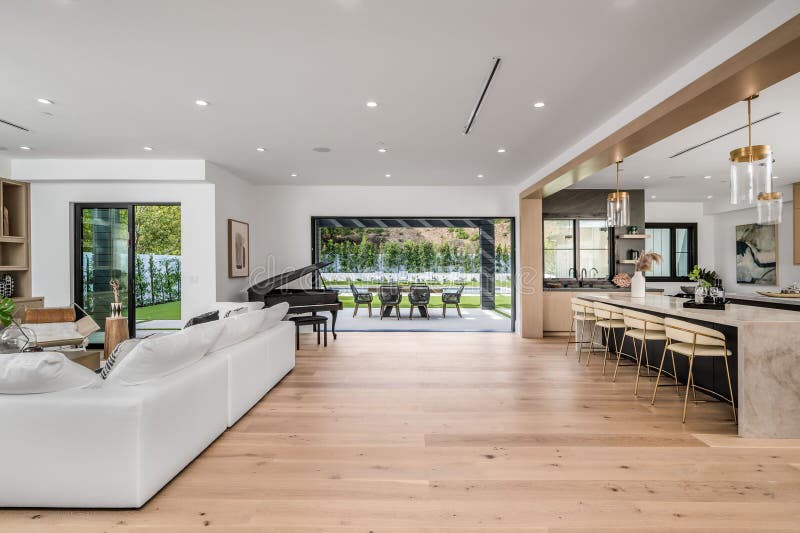 Contemporary Open-plan Kitchen and Living Room with Large Windows ...