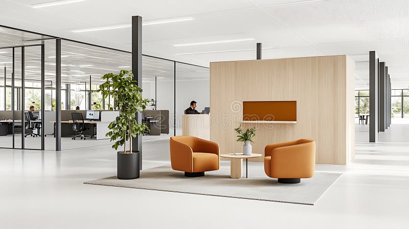 Modern Open Plan Office with Employees Collaborating Stock Illustration ...