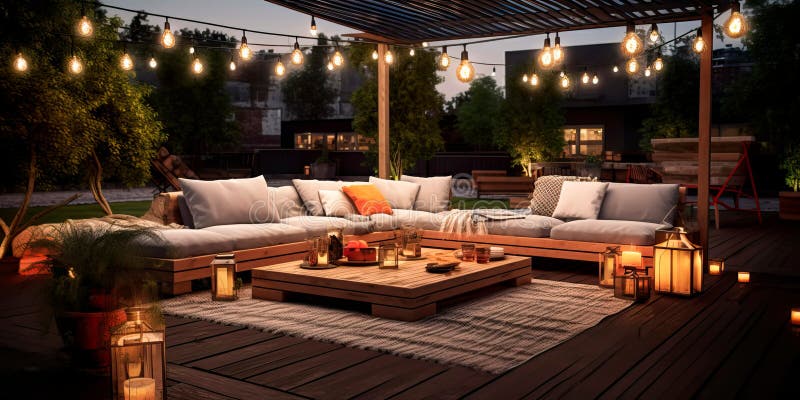 Contemporary Outdoor Seating Arrangement Featuring Modular Sofas, a ...