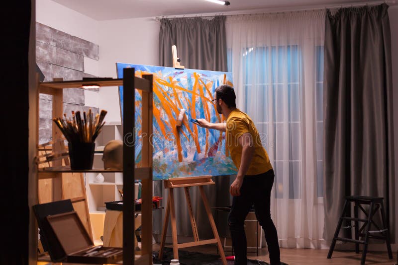 Contemporary Painter in Studio Stock Image - Image of artwork ...