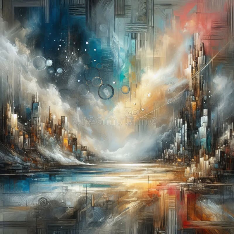 24 86. a Contemporary Painting with a Focs on Texture and Compo Stock ...