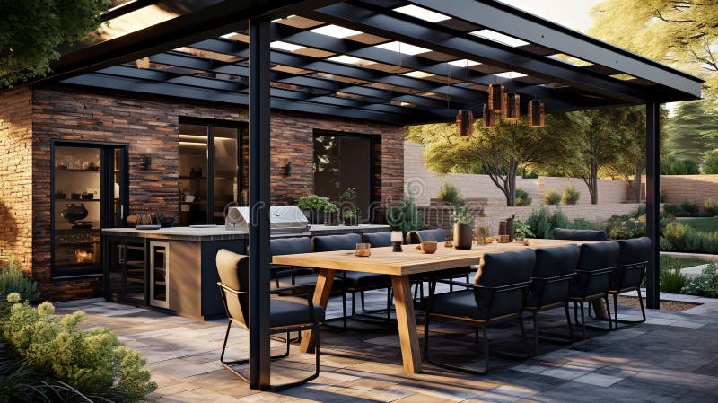 Contemporary Patio with Kitchen Area Interior Design Background Stock ...