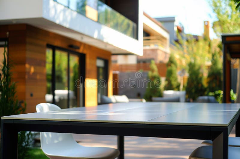 A Contemporary Patio Table in a Stylish Garden Stock Illustration ...