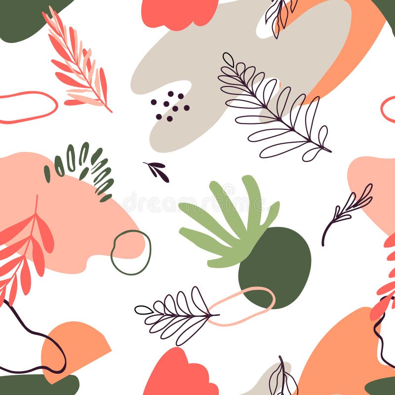 Contemporary Pattern with Plant, Abstract Shapes Stock Vector ...