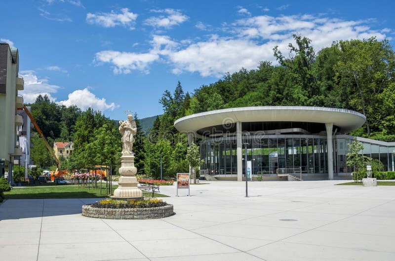 Modern Pavilion Building of a Medical Center and Scenic Statue on a ...
