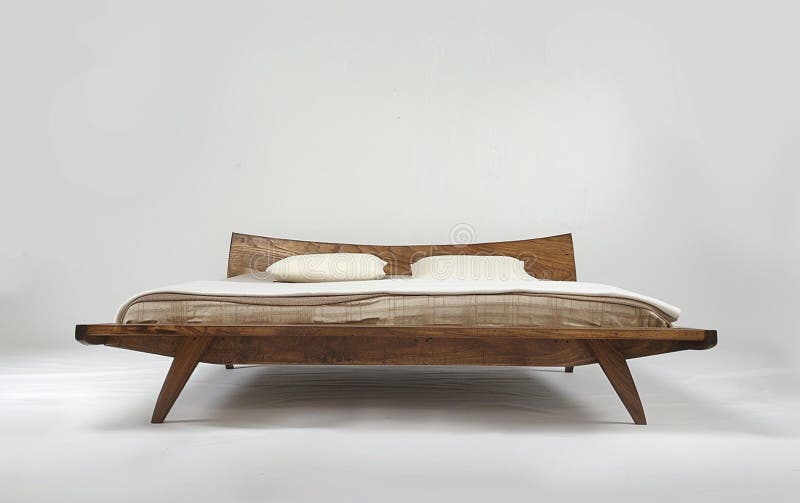 Contemporary Platform Bed in Mid-Century Modern Style on White ...