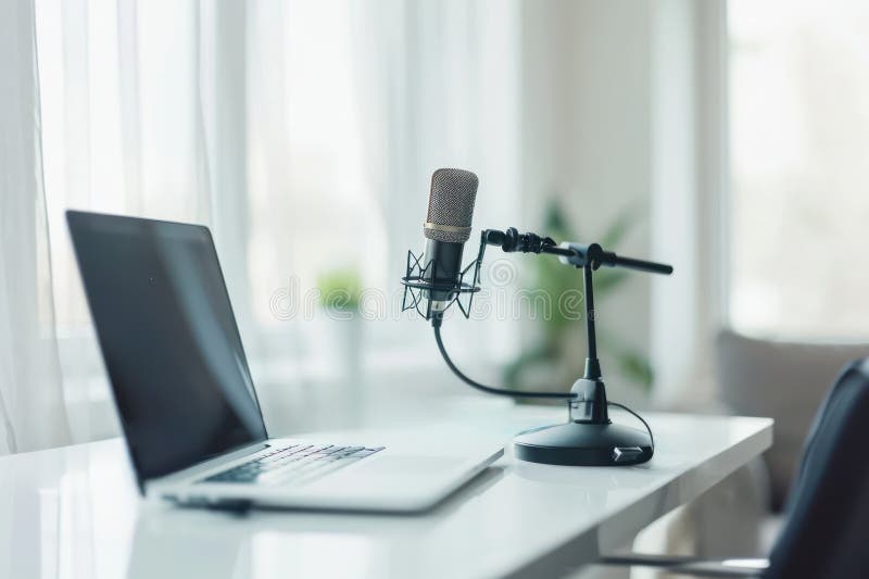 Contemporary Podcast Recording Setup Featuring a Professional ...