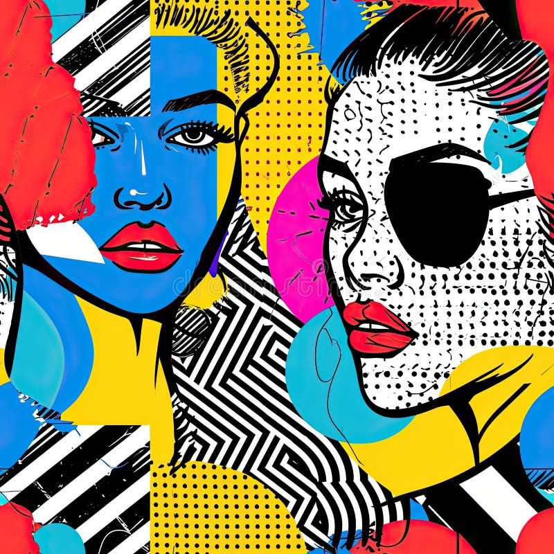 Contemporary Pop Art Collage With 90s Aesthetic Pattern Stock Illustration Illustration Of