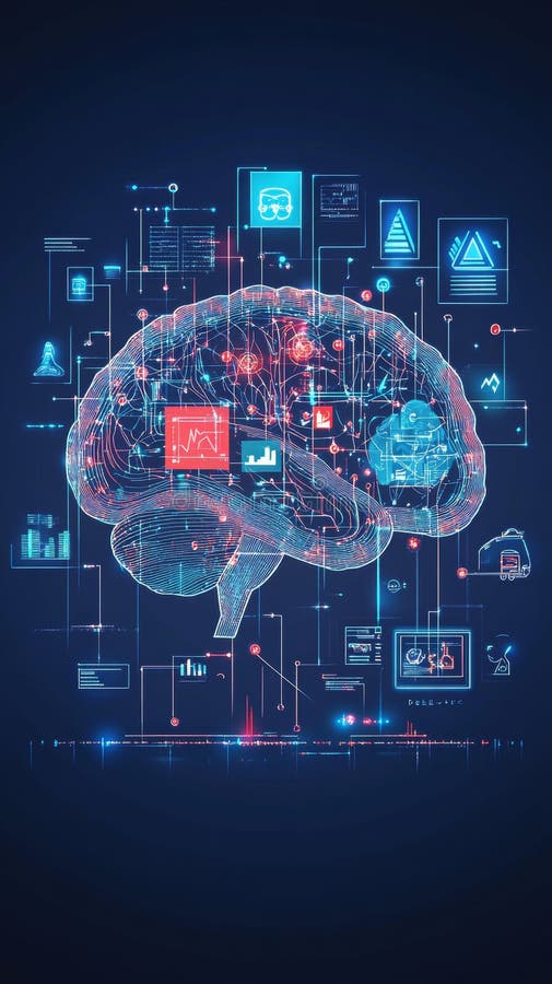 A Contemporary Portrayal of the Human Brain with Linked Ideas, Symbols ...