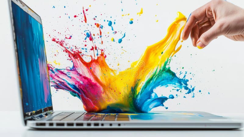 His Hand is on a Computer Mouse As he Sits in Front of Two Monitors ...