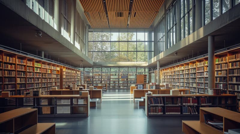 Contemporary Public Library Interior. Resplendent. Stock Image - Image ...