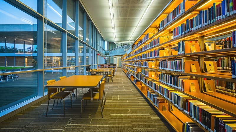 Contemporary Public Library Interior. Resplendent. Stock Image - Image ...