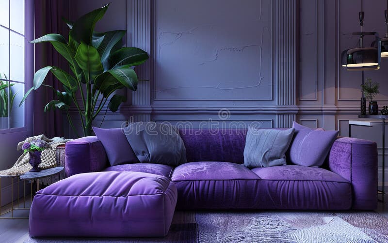 Contemporary Purple Sofa Image -Generative Ai Stock Photo - Image of ...