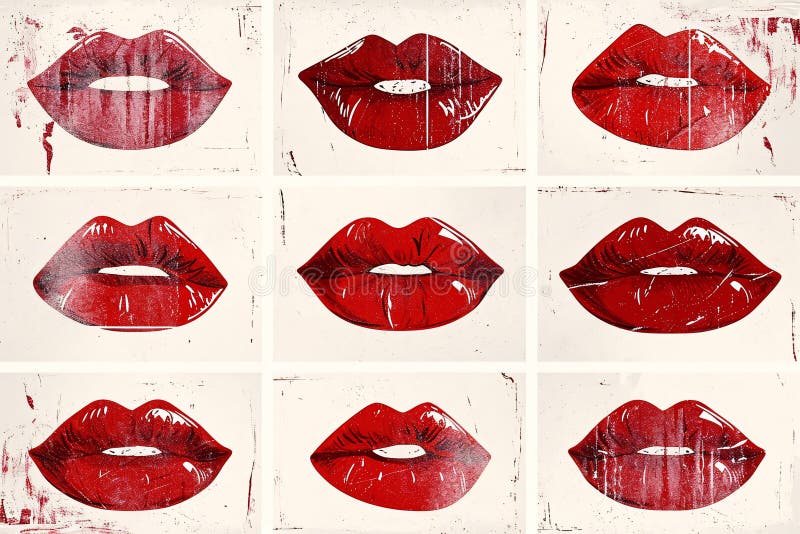 Contemporary Red Lips Artwork - Dripping Lip Paint on Grunge Background ...