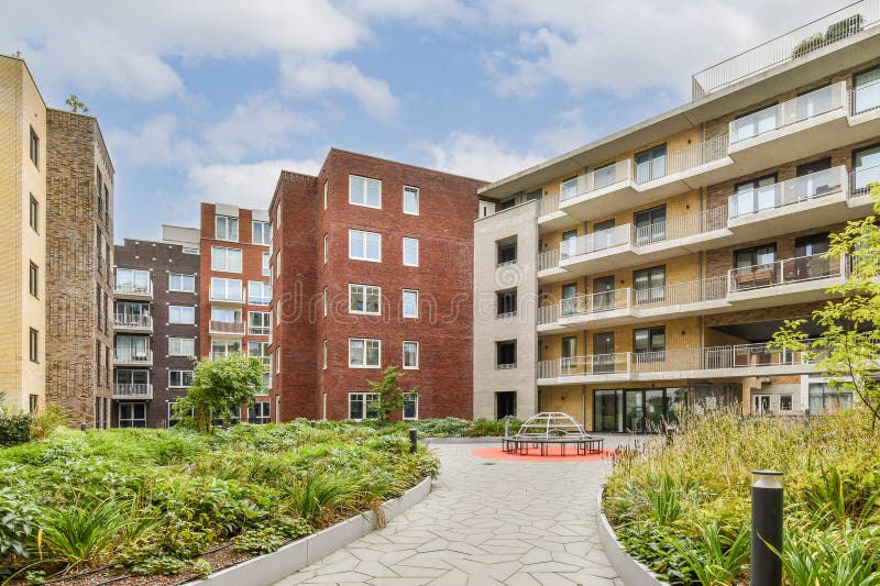 Modern Residential Complex with Green Spaces Stock Photo - Image of ...