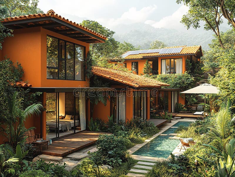 Lush Residential Complex Large Pool Modern Architecture Stock Photos ...